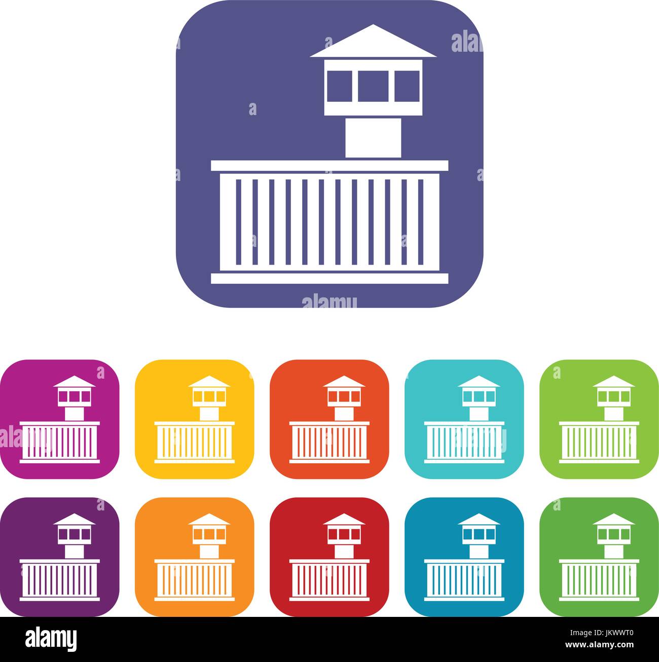 Prison tower icons set vector illustration in flat style in colors red ...