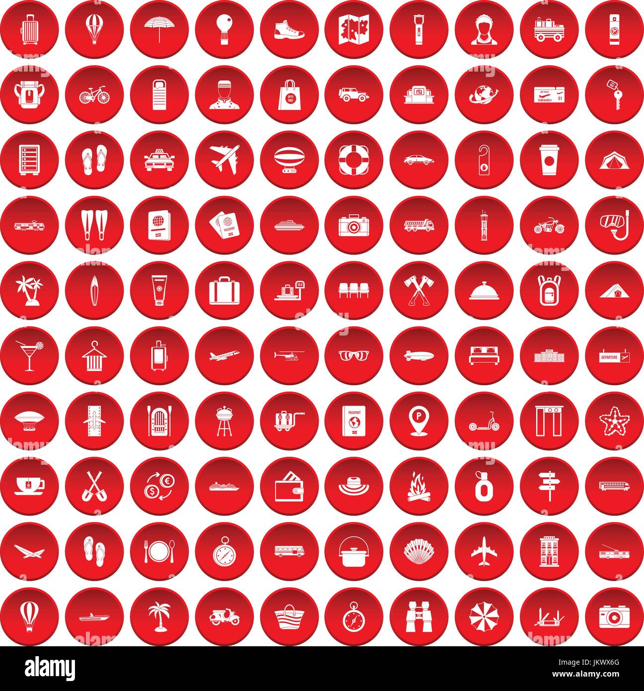 100 travel time icons set red Stock Vector Image & Art - Alamy