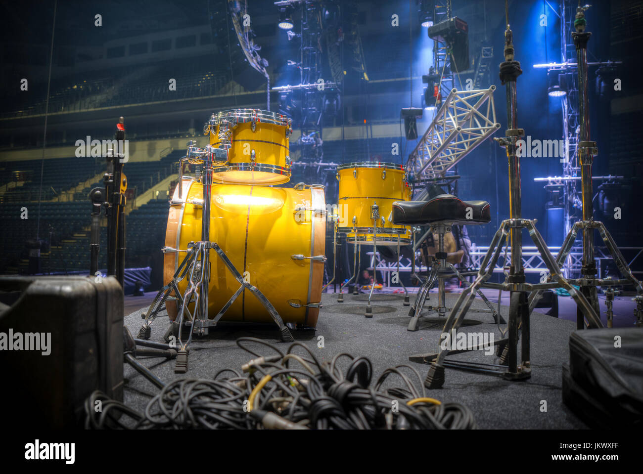 Technical preparation for the big concert indoors. Backstage Stock ...