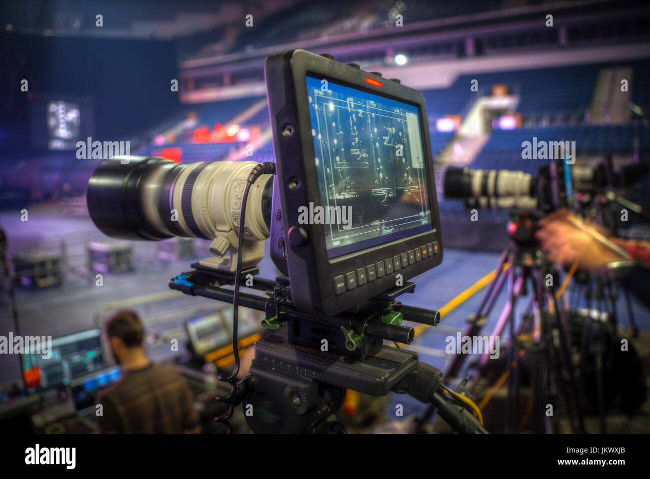 Concert in the closed hall with a picture on TV Stock Photo - Alamy