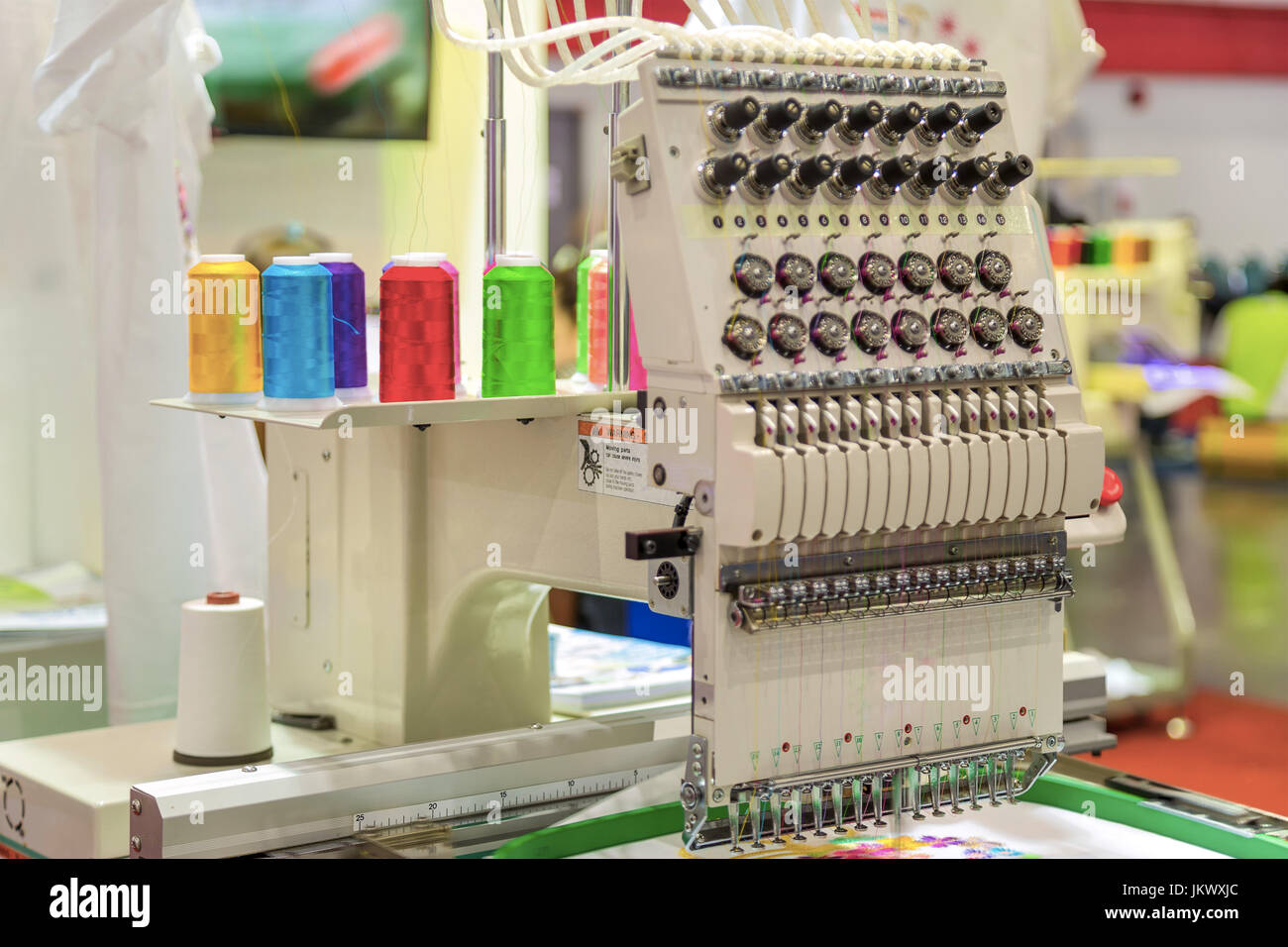 Single-head, 15-needle Table Embroidery Machine. (Selective focus Stock ...