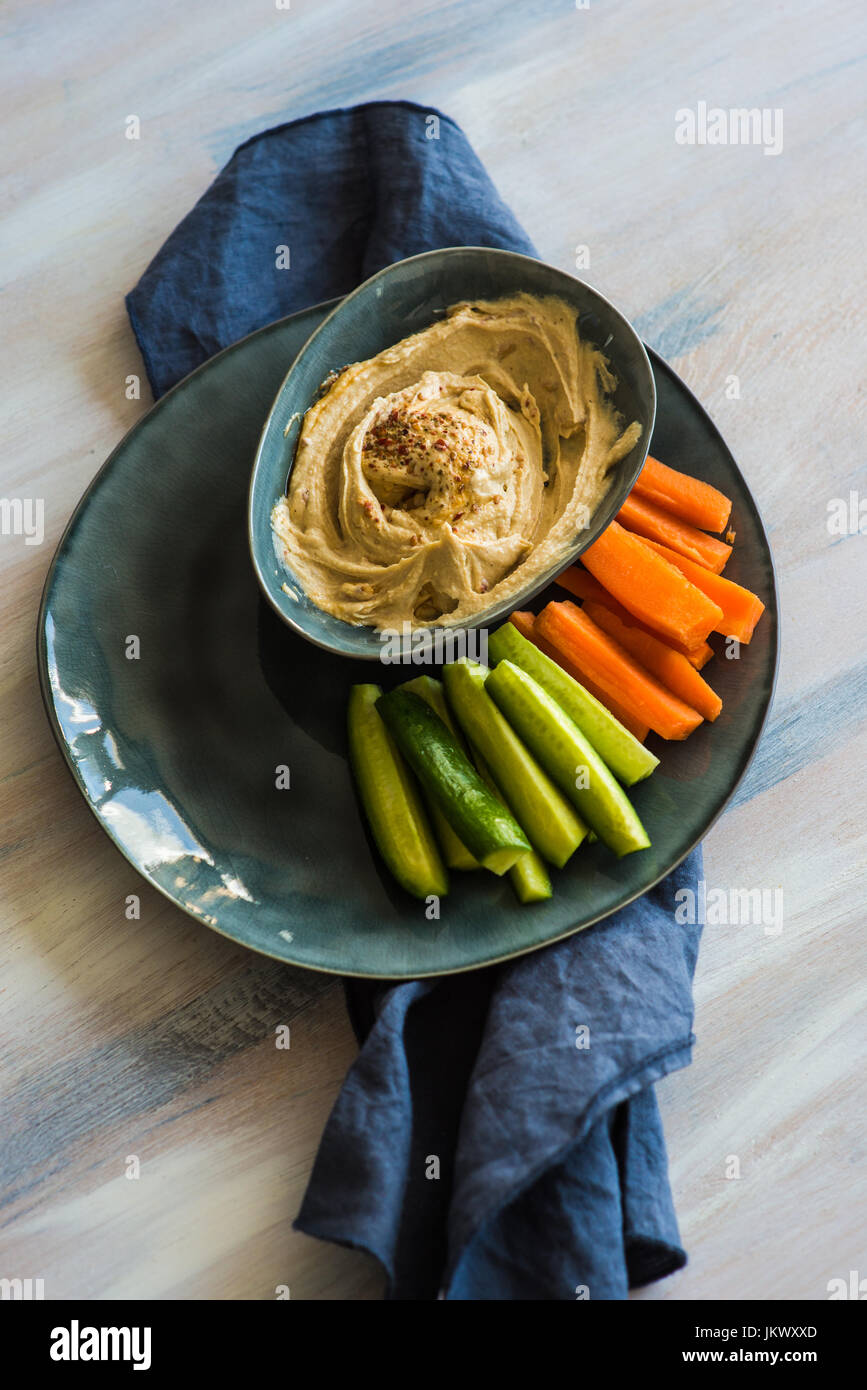 Traditional arabian dish - Humus with fresh organic vegetables Stock ...