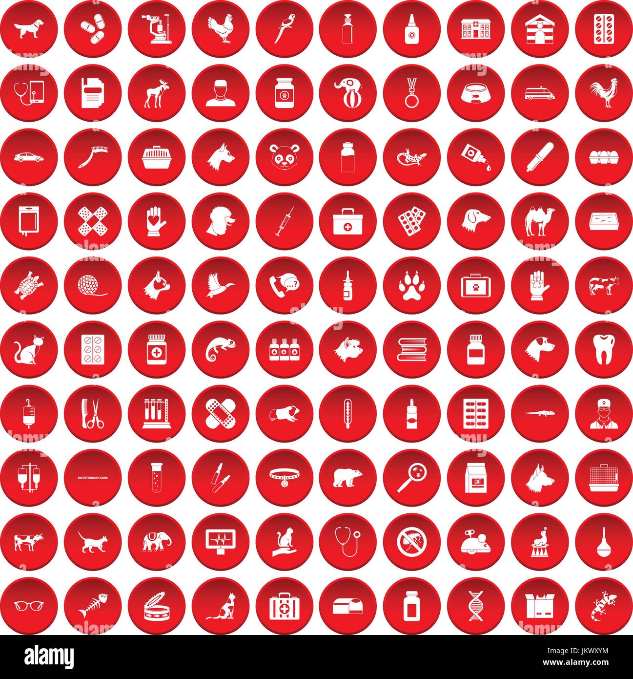 100 veterinary icons set red Stock Vector Image & Art - Alamy