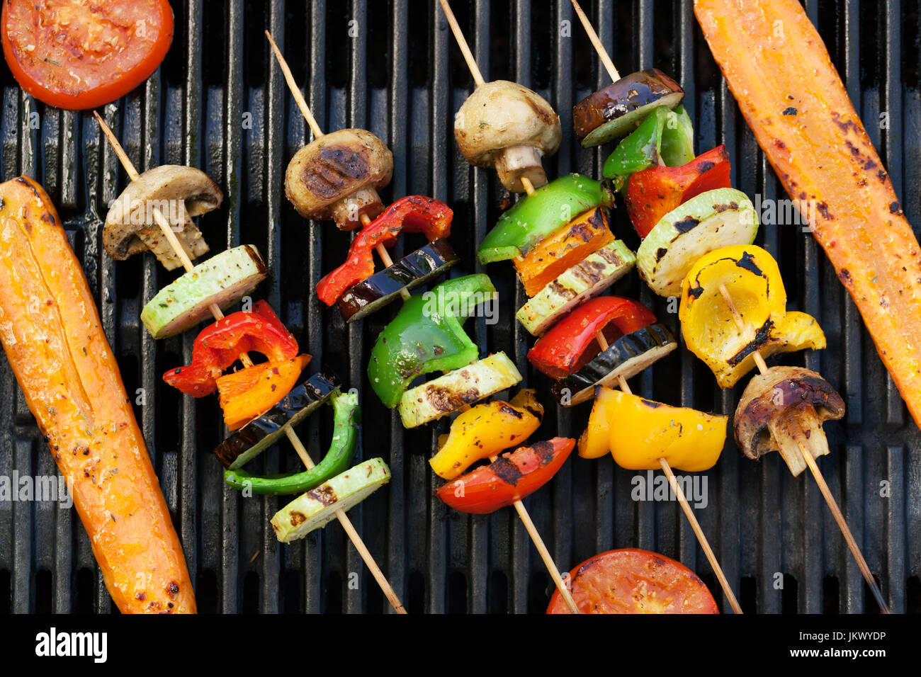 Grilled vegetables cooking. Top view Stock Photo - Alamy