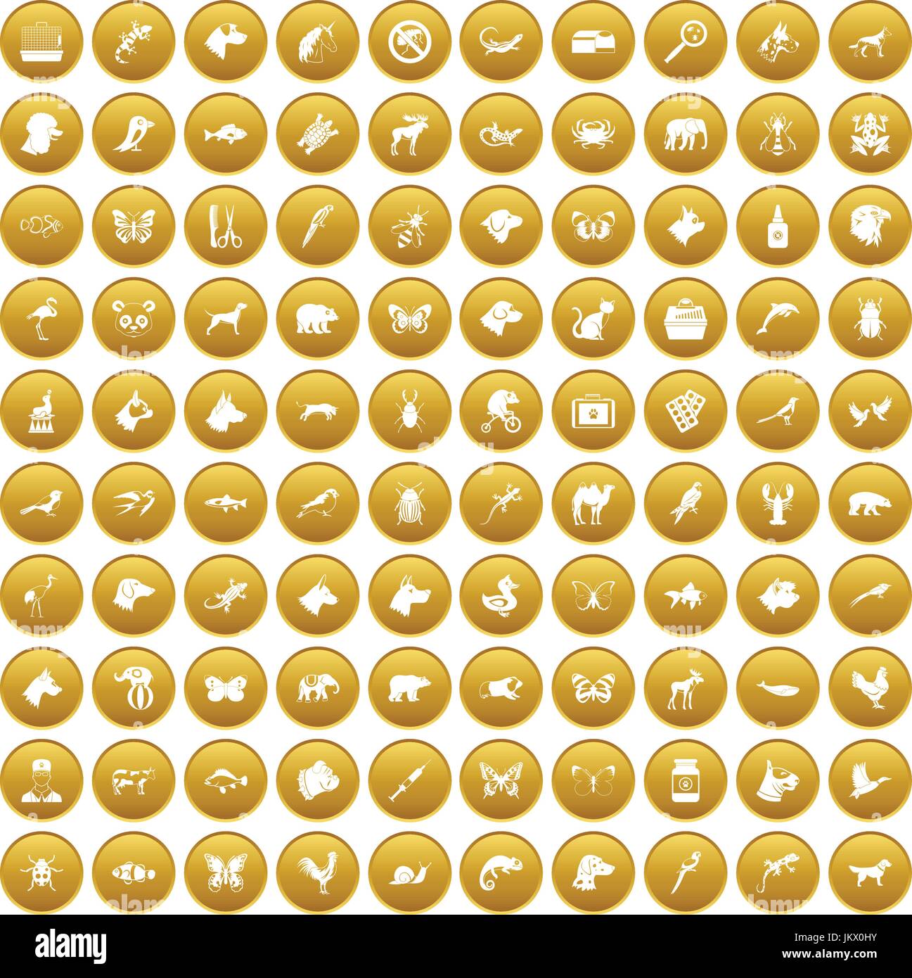 100 animals icons set gold Stock Vector Image & Art - Alamy