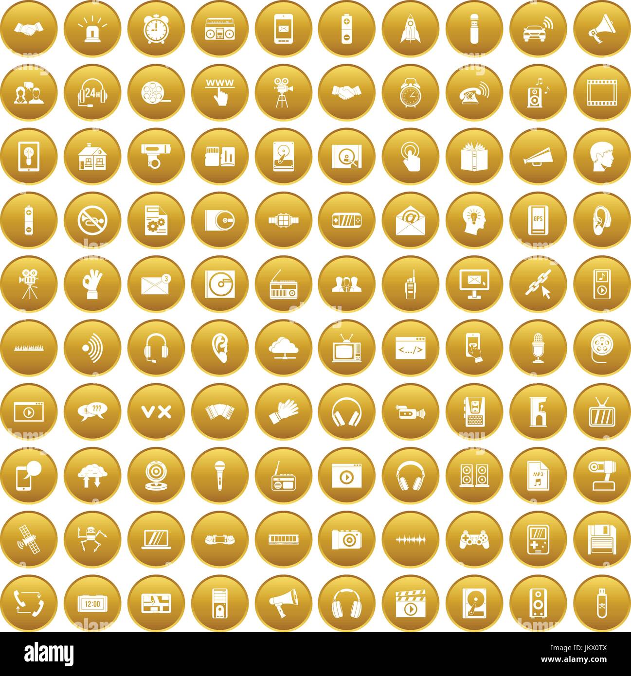 100 audio icons set gold Stock Vector Image & Art - Alamy