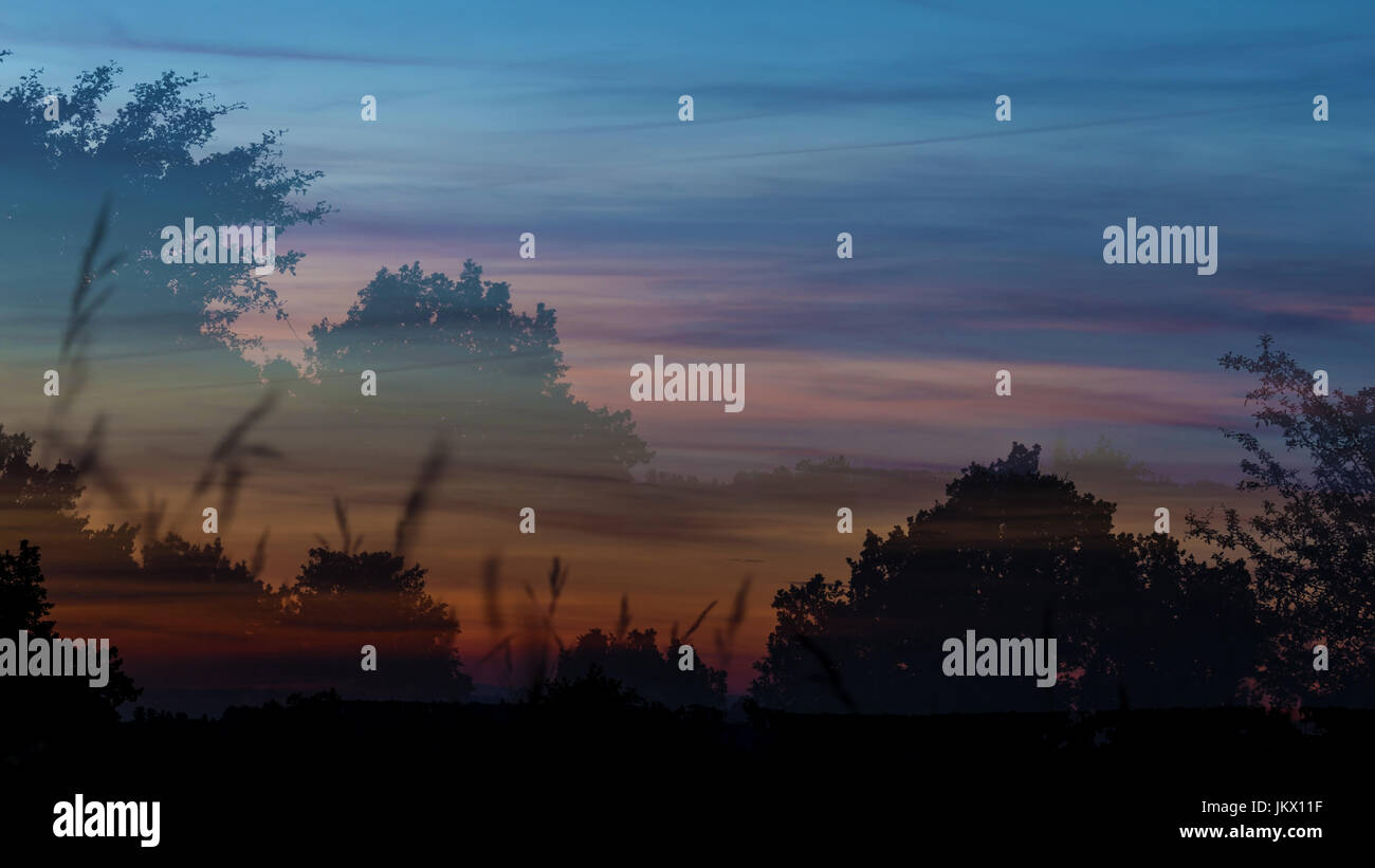 Meadow in sunset time (Multiple exposure Stock Photo - Alamy