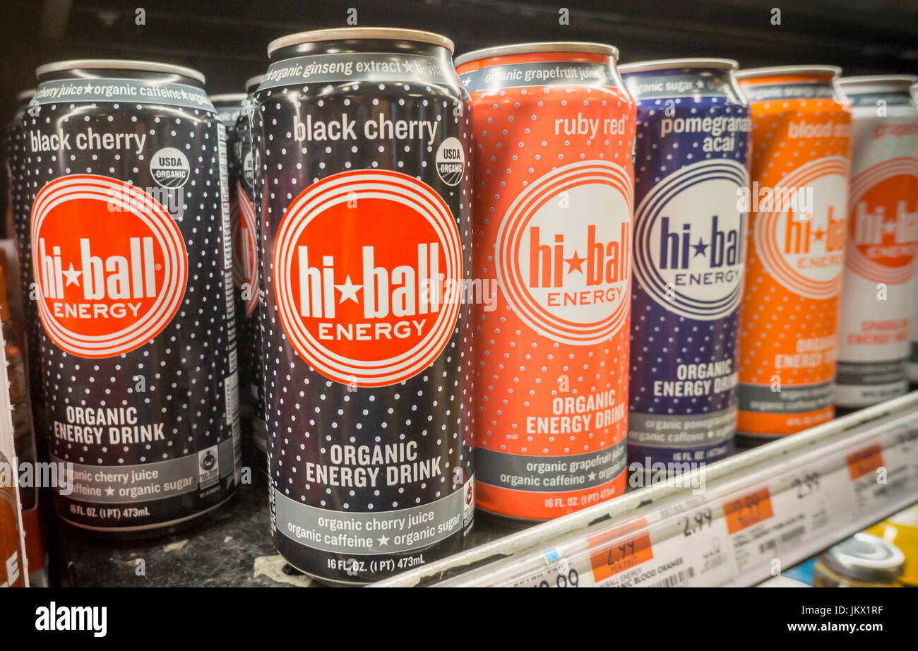 Cans of Hi-Ball energy drinks in a supermarket cooler in New York on ...