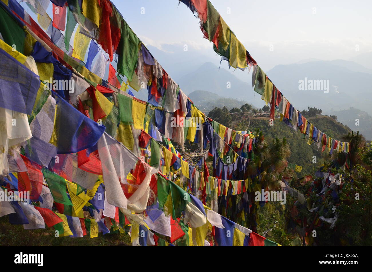colourful prayer flags nepal Stock Photo - Alamy