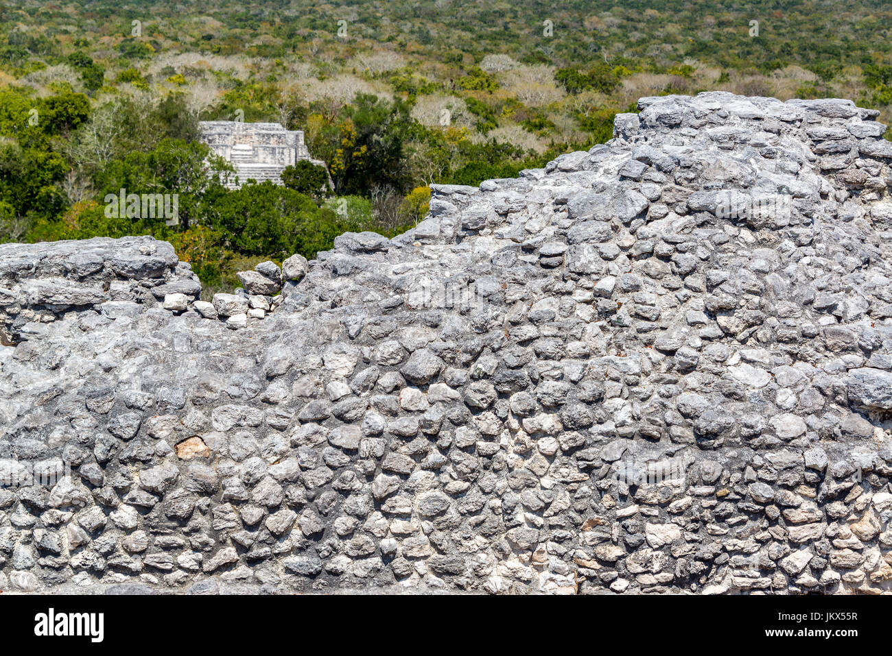 Mayan ruins of Calakmul, Mexico with Structure Two and Seven visible ...