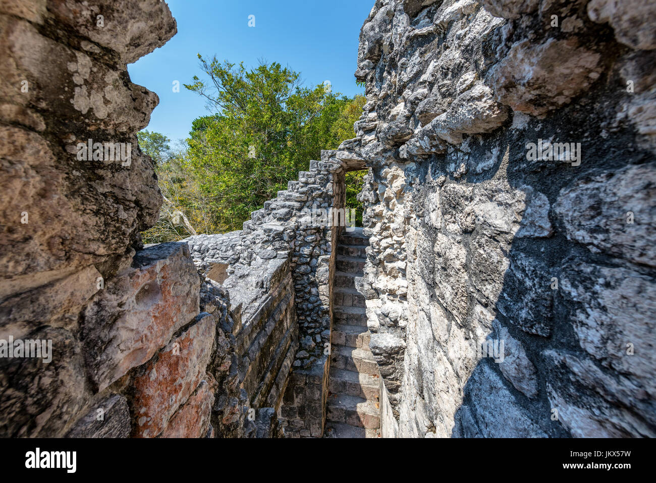 View from within a temple in the Mayan ruins of Chicanna, Mexico Stock ...