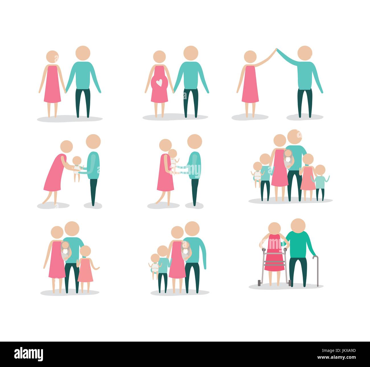 white background with color silhouette set pictogram generations people ...