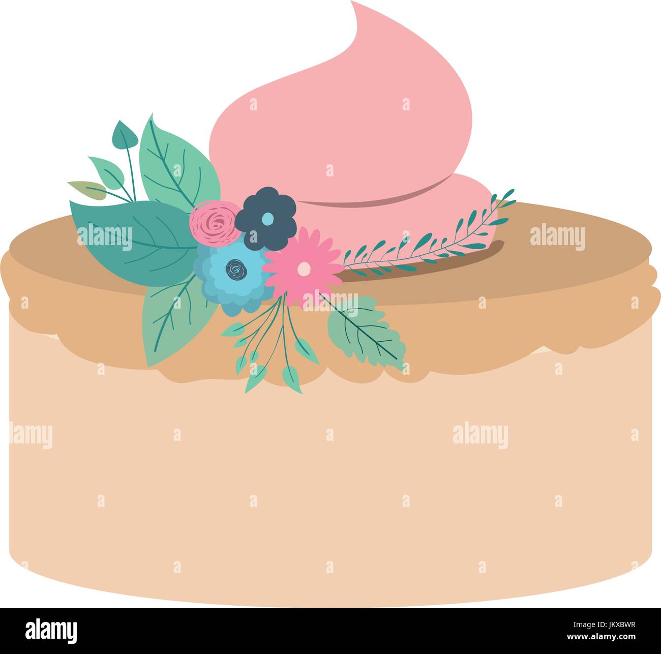 hand drawing color cake with pink buttercream and ornament plants ...