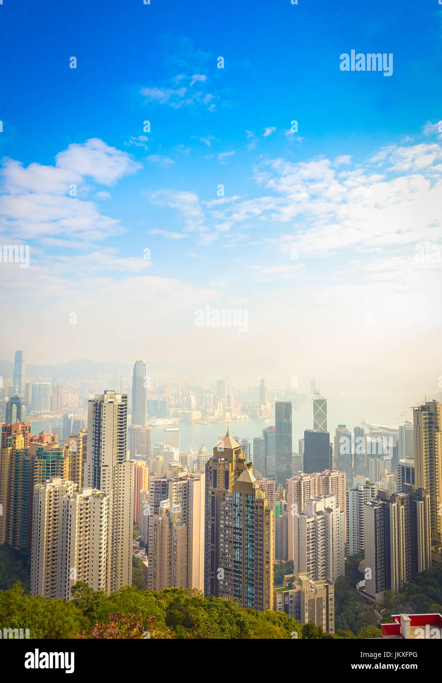 Beautiful view from Victoria Peak to the city of Hong Kong in the ...