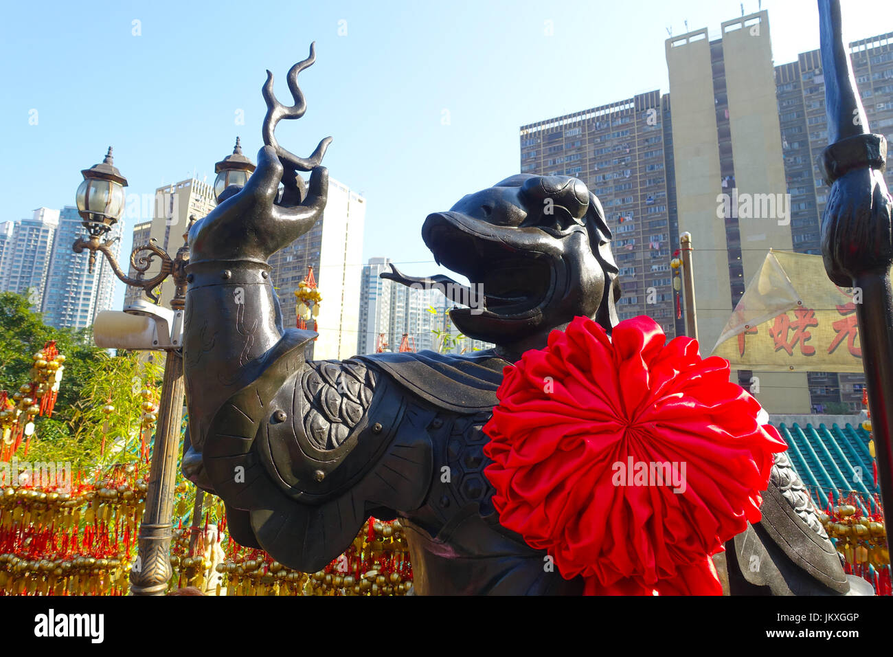 HONG KONG, CHINA - JANUARY 22, 2017: Beautiful dragon statue made of ...