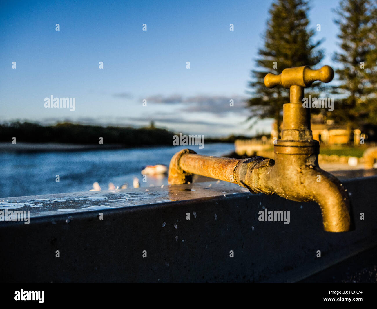 Brass Tap at Fishing Table near River Mouth for Fishermen Stock Photo ...