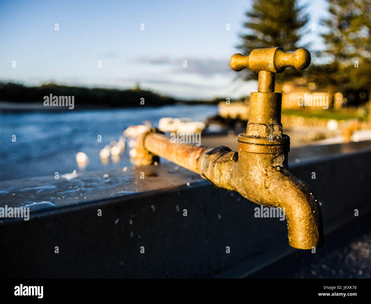 Brass Tap at Fishing Table near River Mouth for Fishermen Stock Photo ...