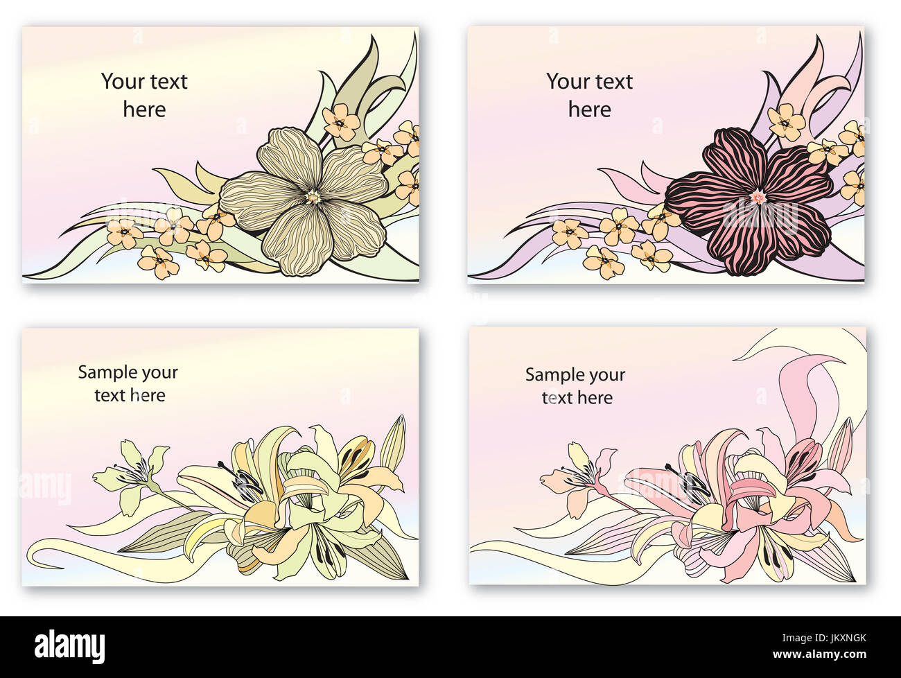 Floral background. Flower bouquet cover set. Flourish greeting card ...