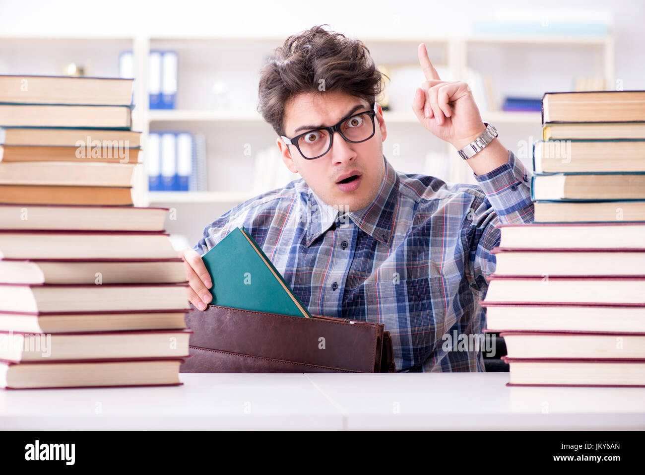 Nerd funny student preparing for university exams Stock Photo - Alamy
