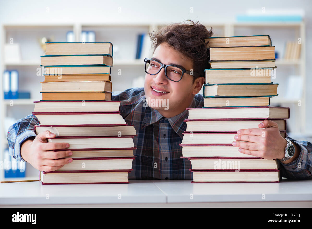 Nerd funny student preparing for university exams Stock Photo - Alamy