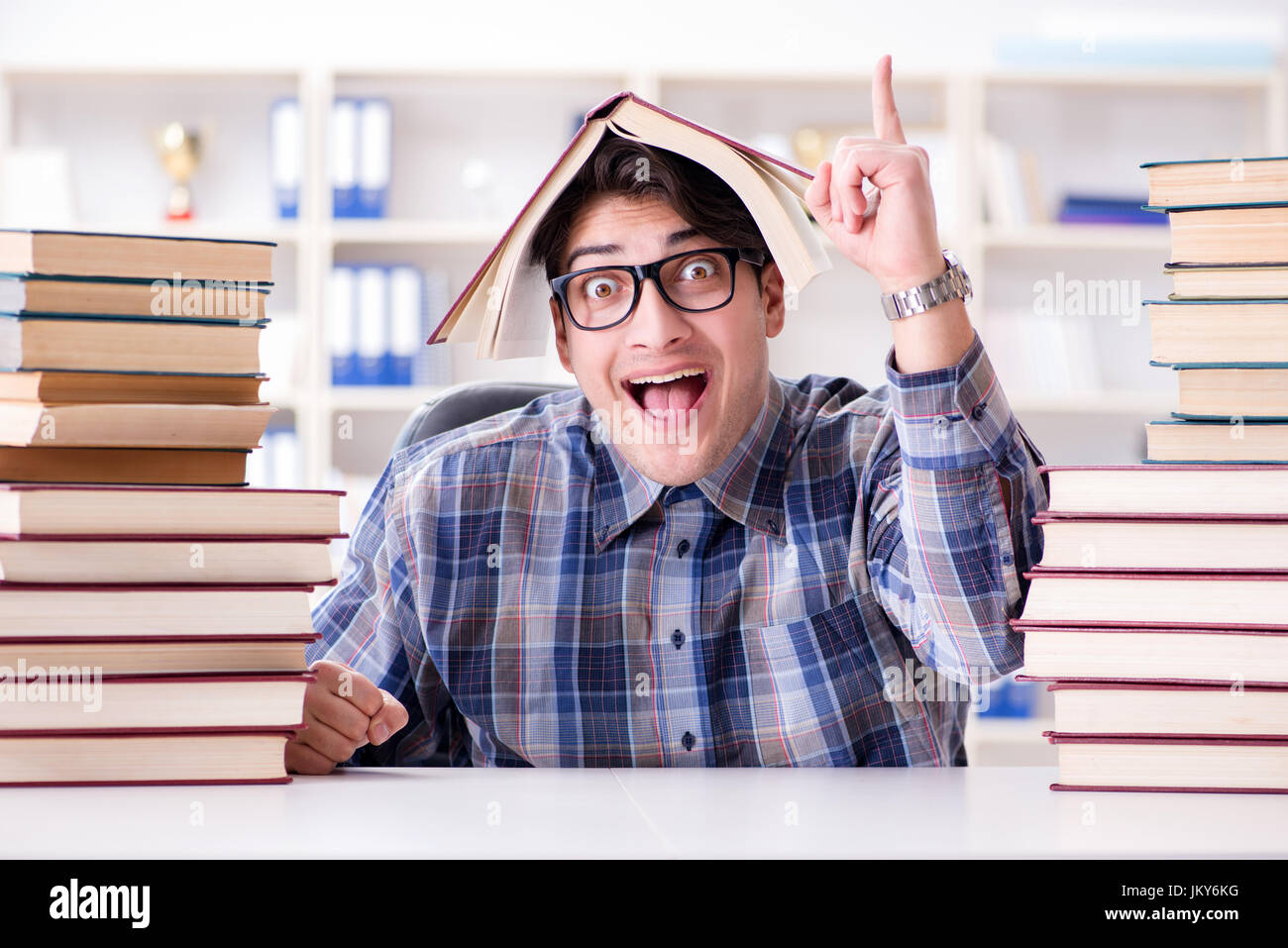 Nerd funny student preparing for university exams Stock Photo - Alamy
