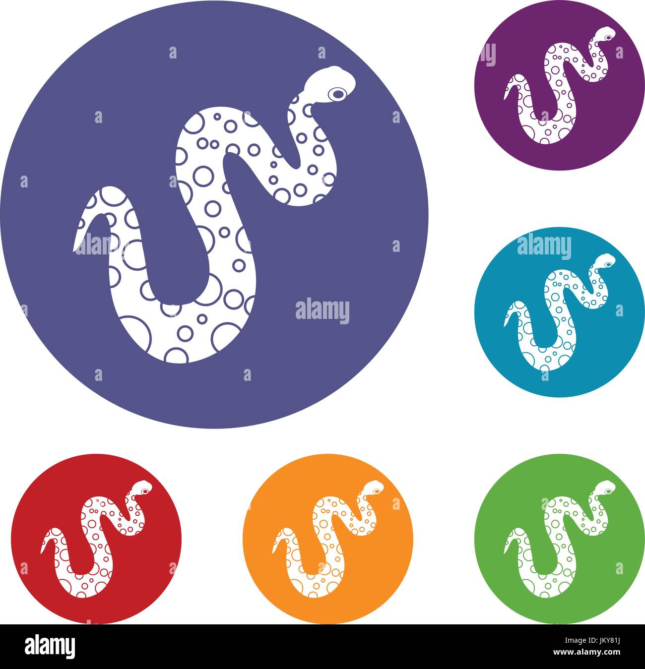 Dotted snake icons set in flat circle red, blue and green color for web ...