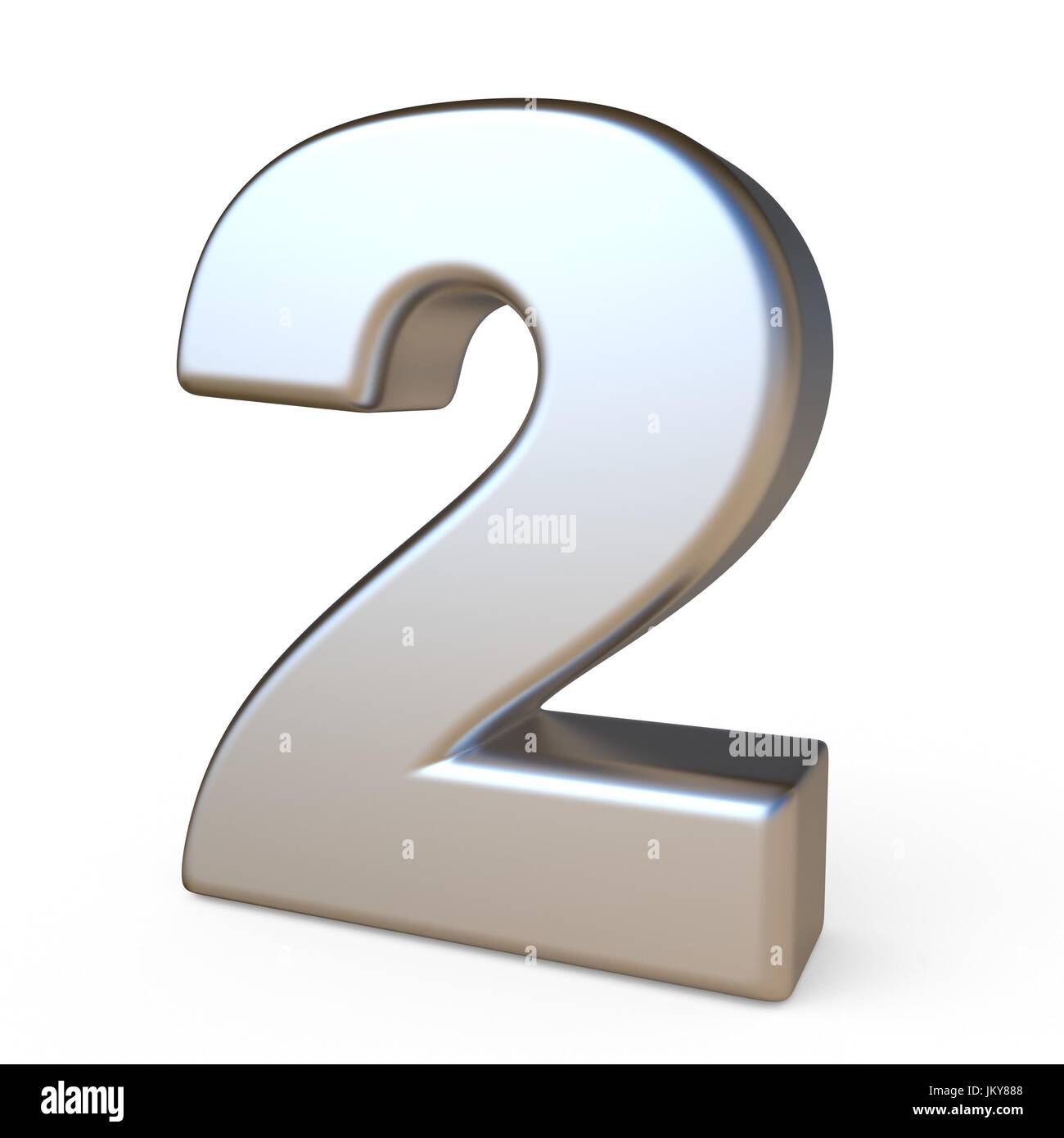 Metal font NUMBER TWO 2 3D render illustration isolated on white ...