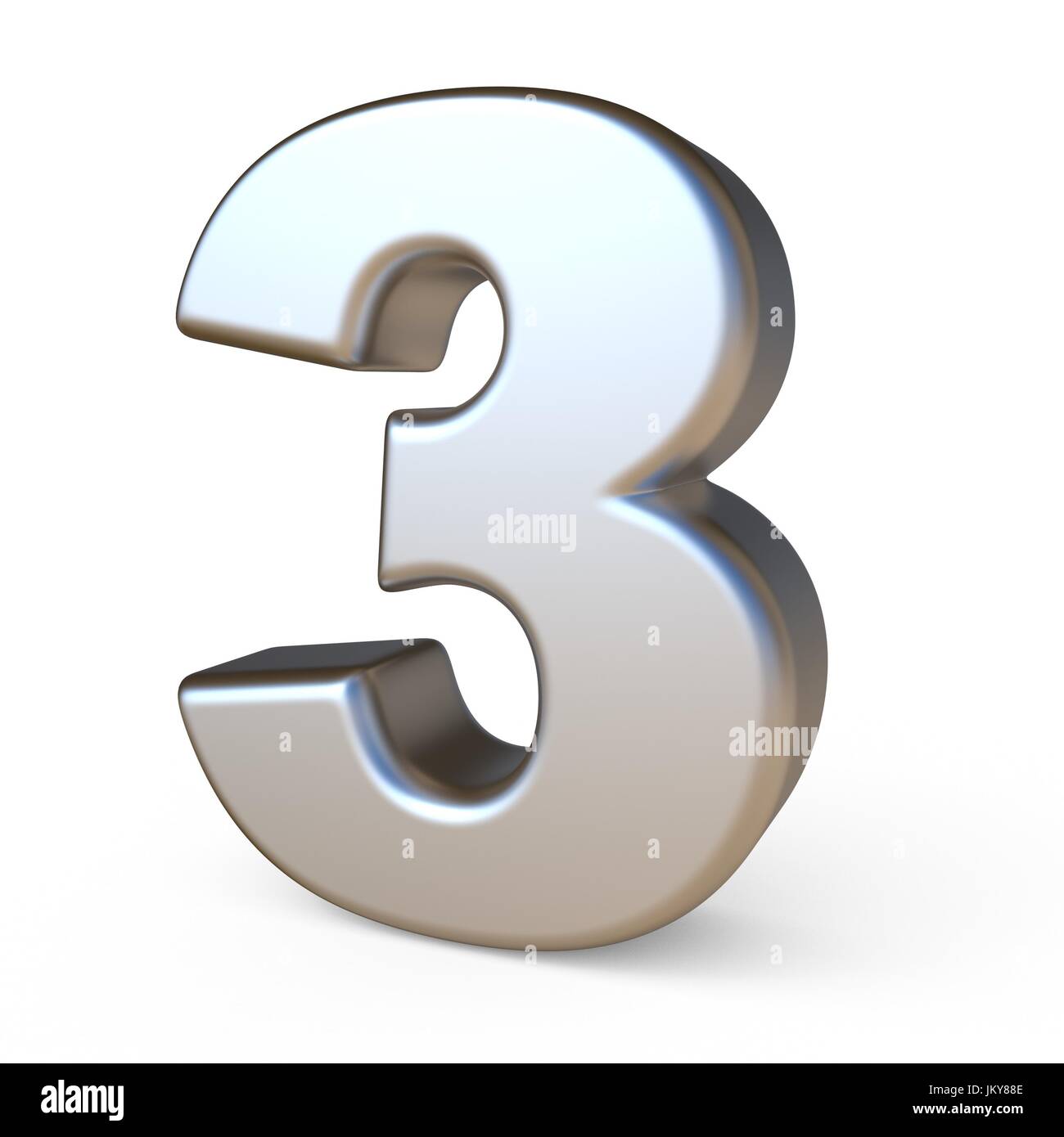Metal font NUMBER THREE 3 3D render illustration isolated on white ...