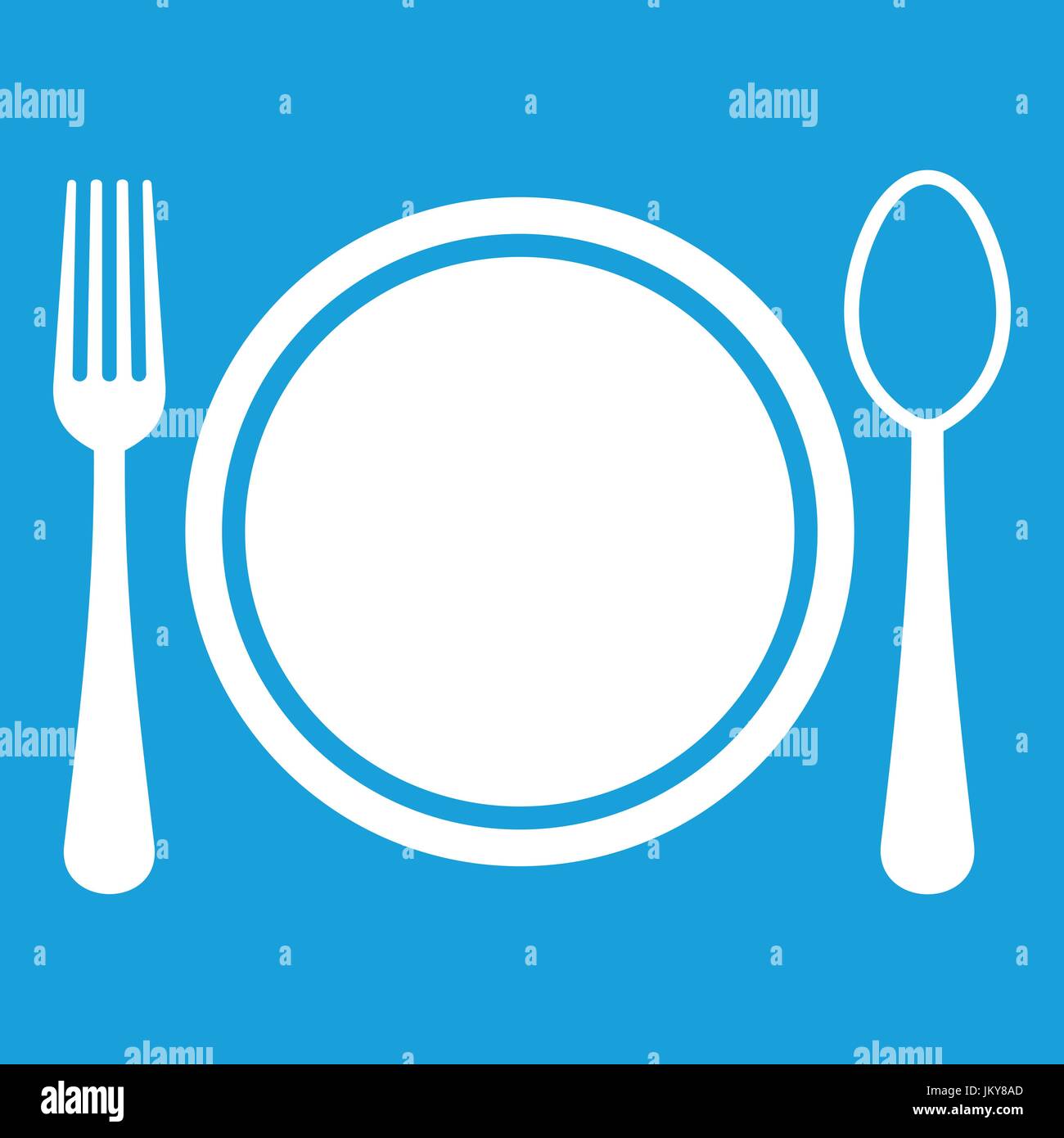 Place setting with plate,spoon and fork icon white Stock Vector Image ...