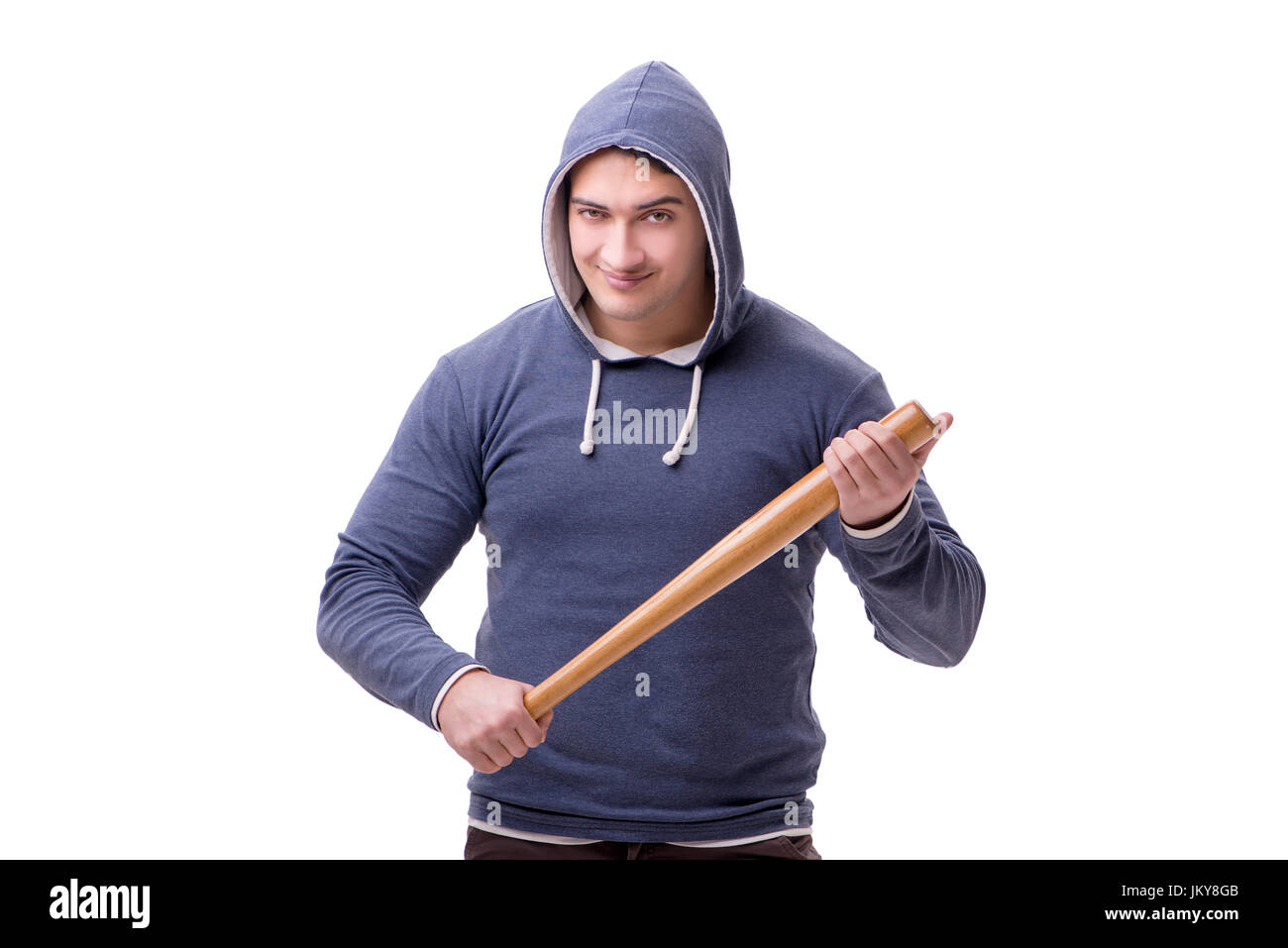 Young man hooligan with baseball bat isolated on white Stock Photo - Alamy