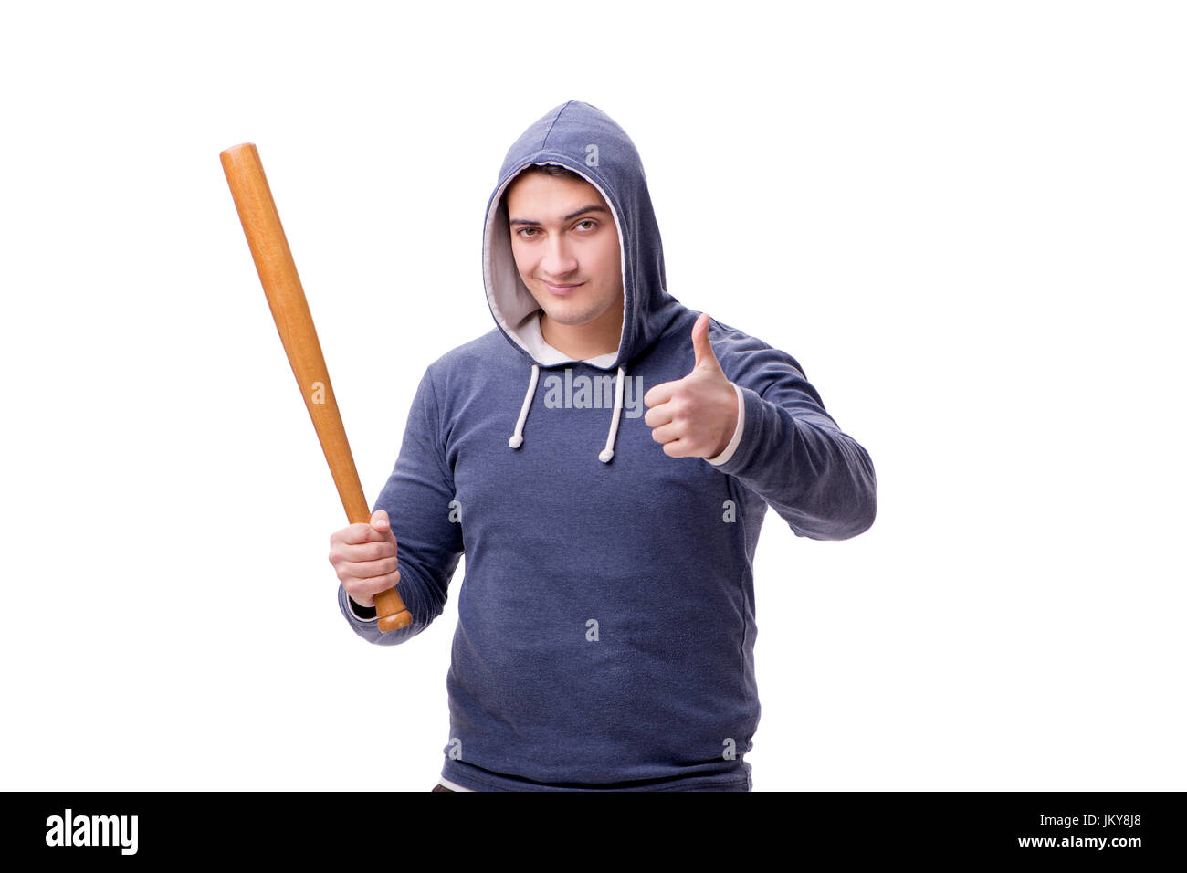 Young man hooligan with baseball bat isolated on white Stock Photo - Alamy