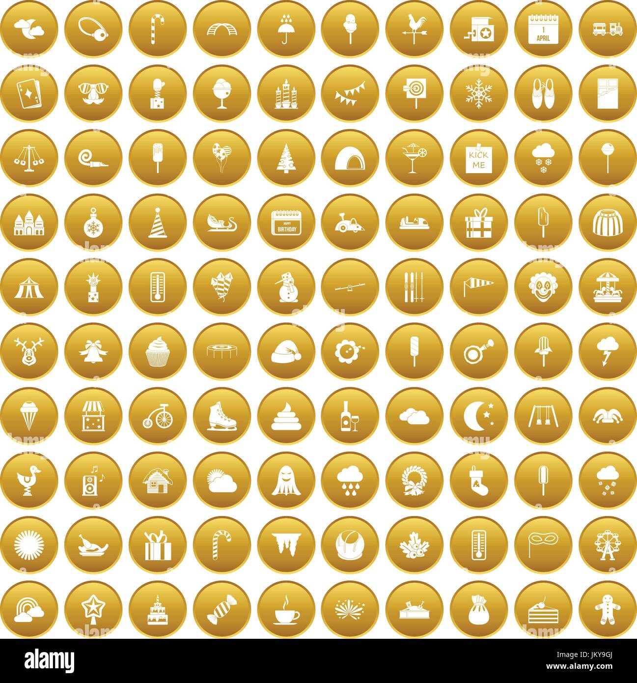 100 childrens parties icons set gold Stock Vector Image & Art - Alamy