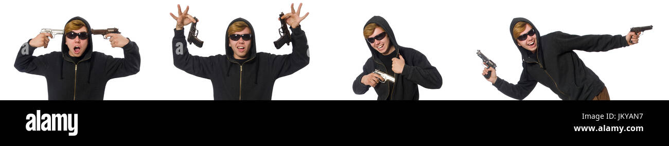 Aggressive man with gun isolated on white Stock Photo - Alamy