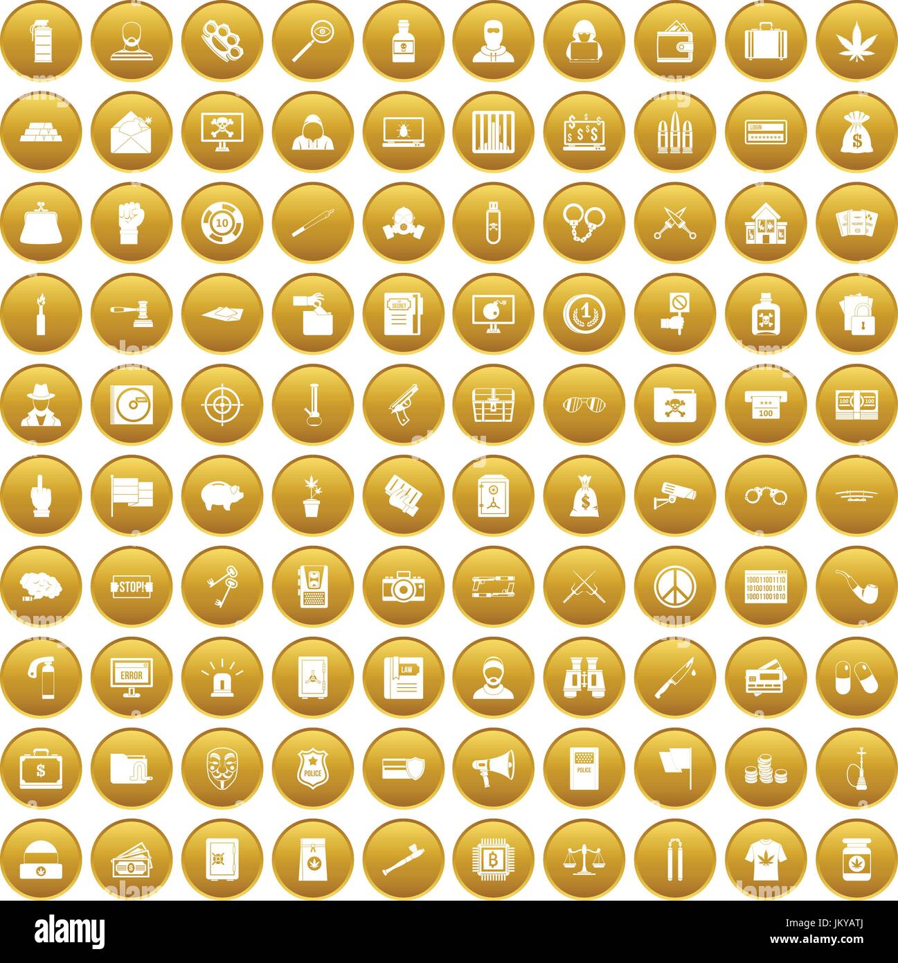 100 criminal offence icons set gold Stock Vector Image & Art - Alamy