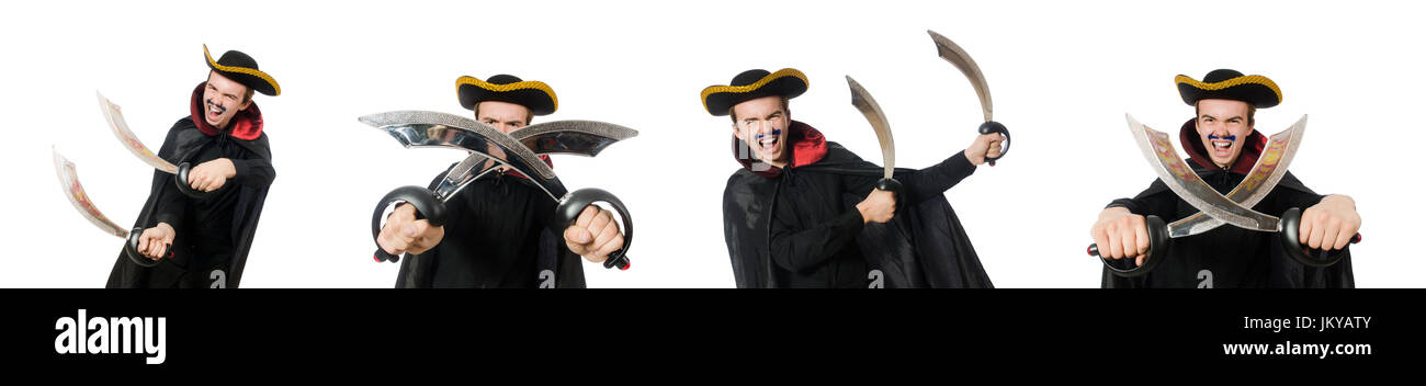 Young pirate holding sword isolated on white Stock Photo - Alamy