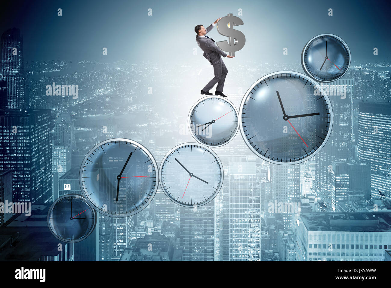 Time is money concept with businessman holding dollar Stock Photo - Alamy