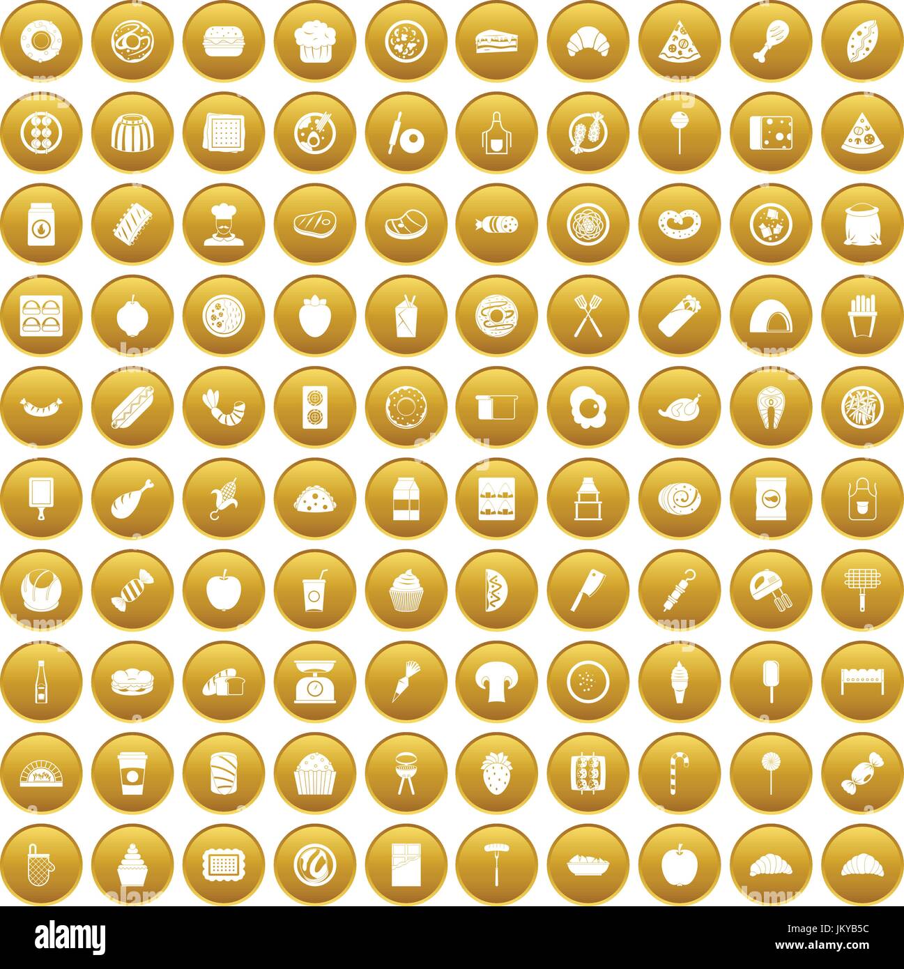 100 delicious dishes icons set gold Stock Vector Image & Art - Alamy