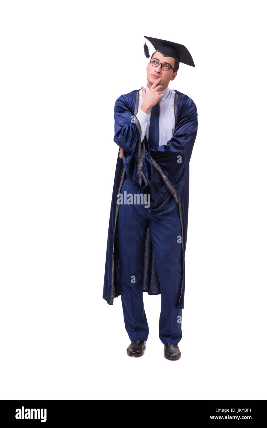 Young man student graduating isolated on white Stock Photo - Alamy