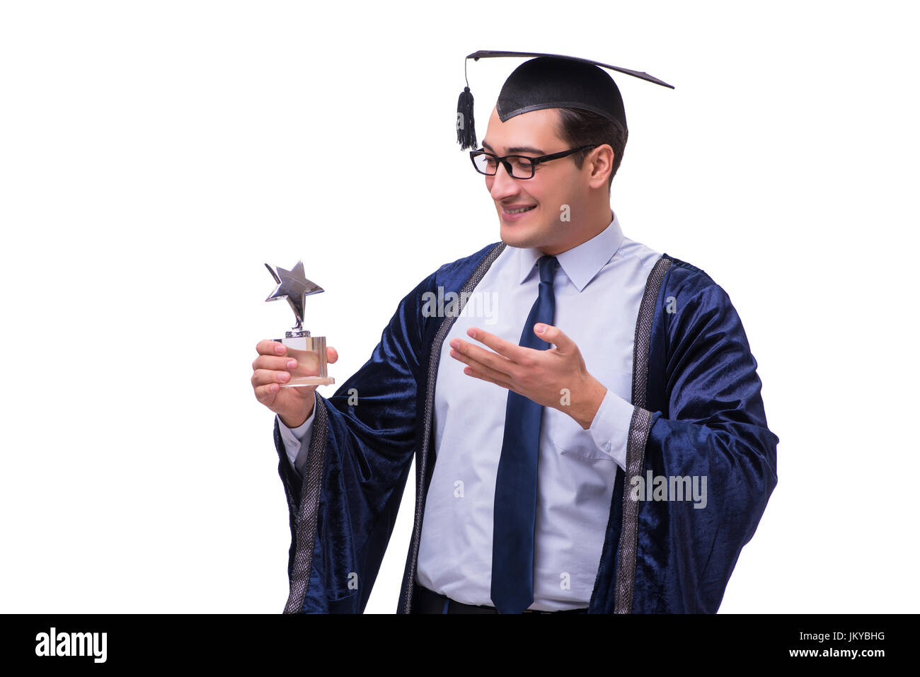 Young man student graduating isolated on white Stock Photo - Alamy