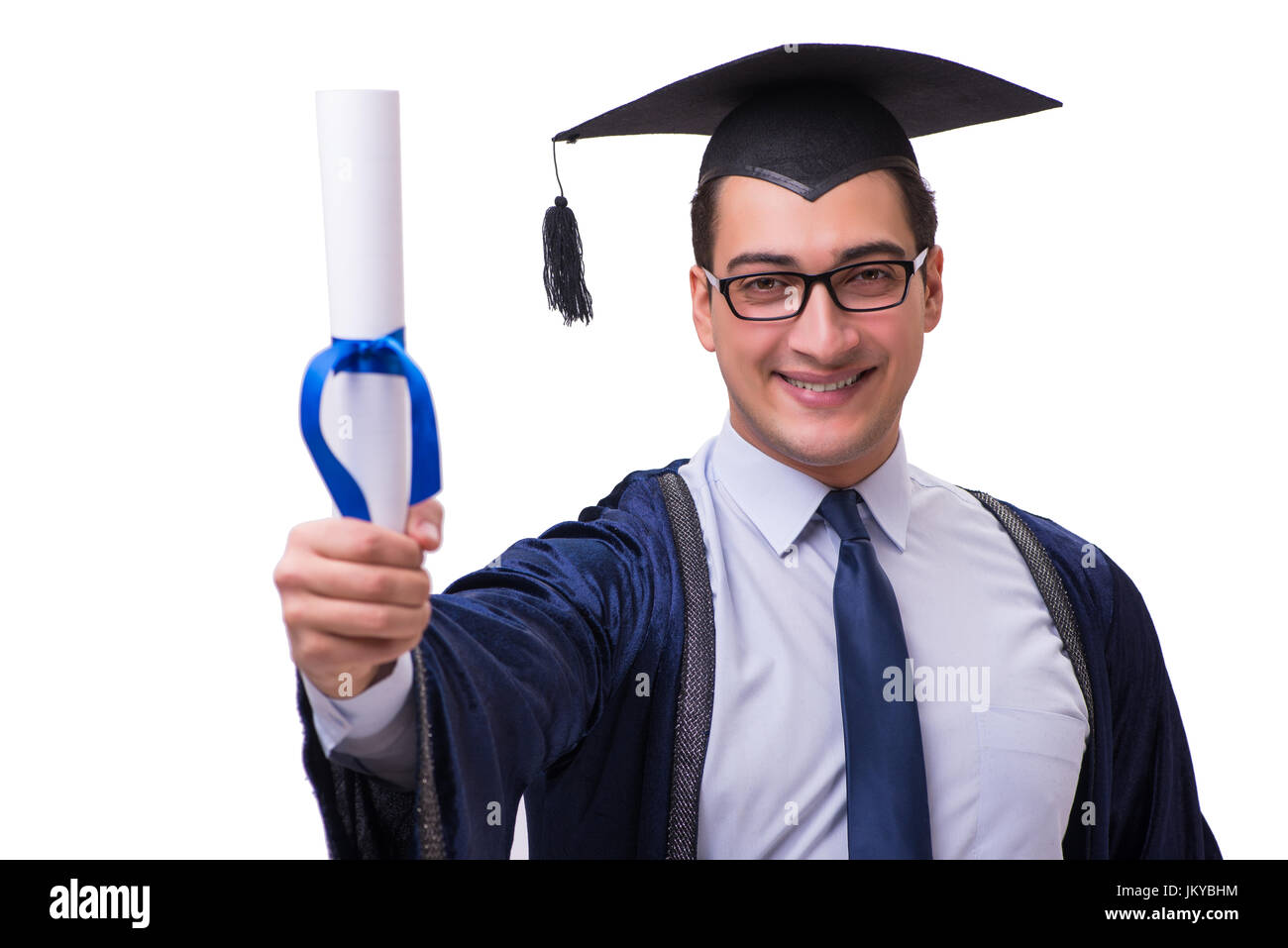 Young man student graduating isolated on white Stock Photo - Alamy