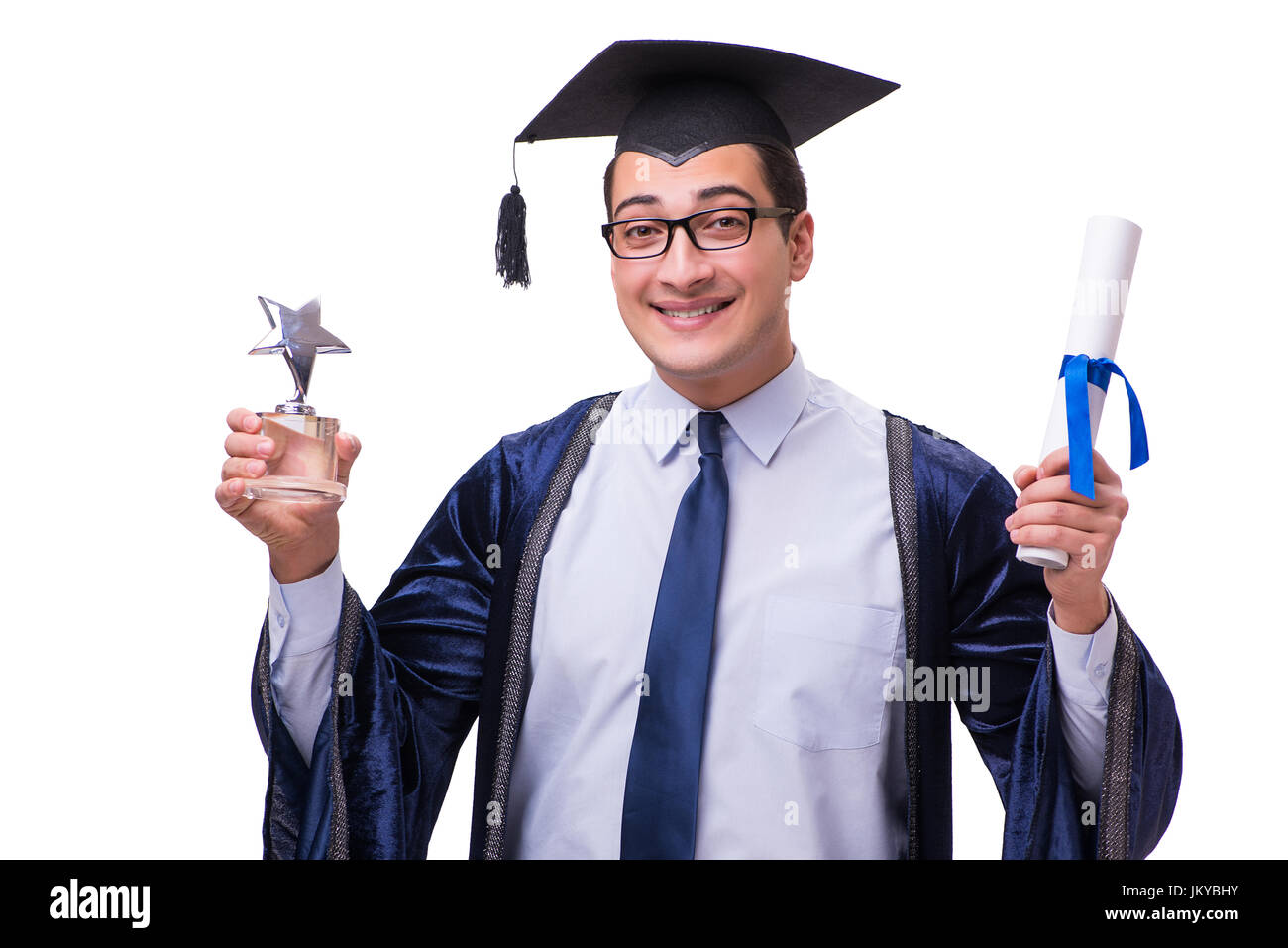 Young man student graduating isolated on white Stock Photo - Alamy