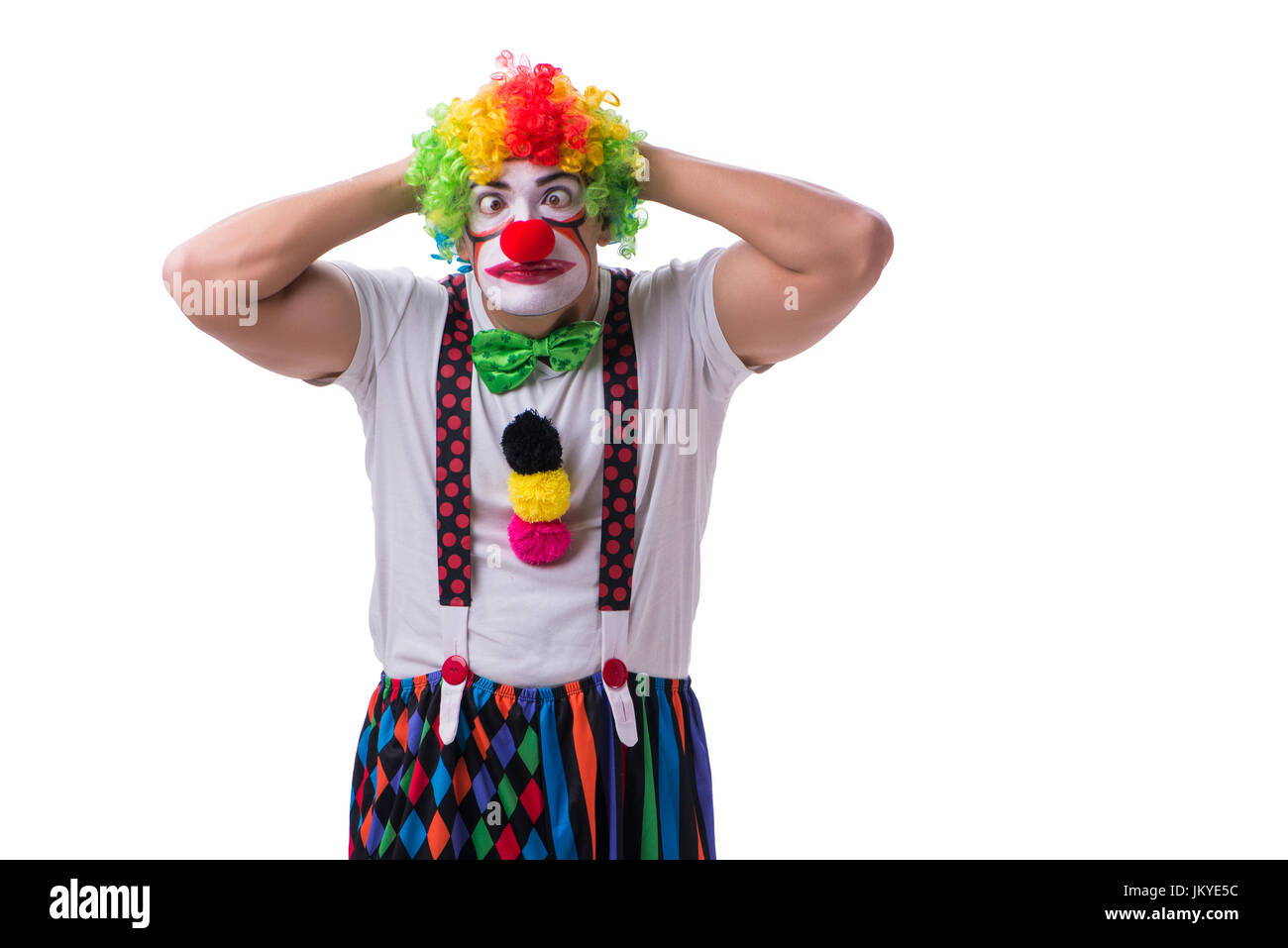 Funny clown acting silly isolated on white background Stock Photo - Alamy