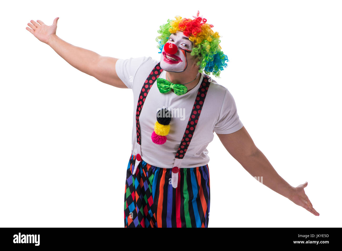 Funny clown acting silly isolated on white background Stock Photo - Alamy