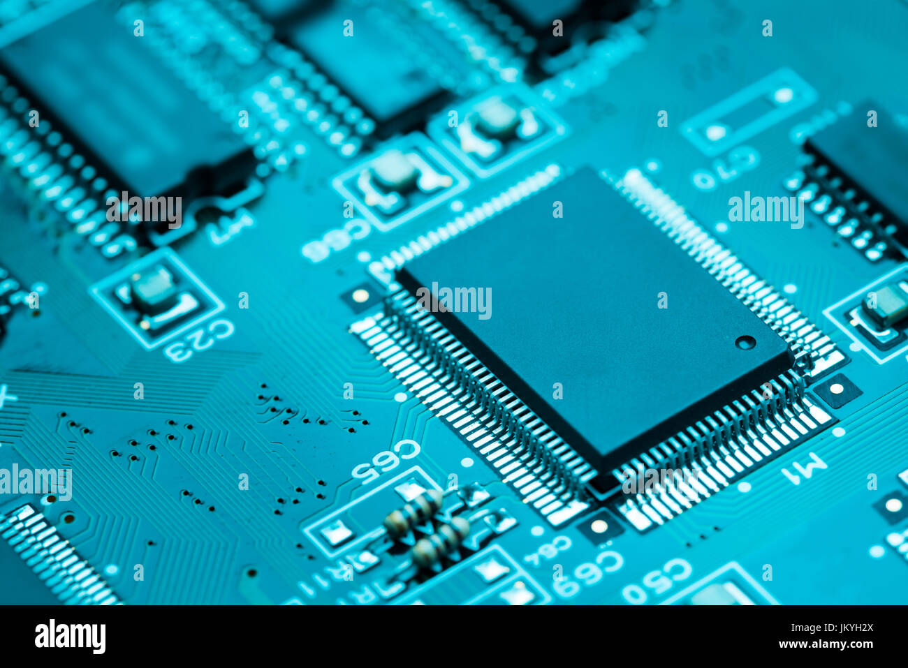 Closeup of electronic circuit board with processor Stock Photo - Alamy