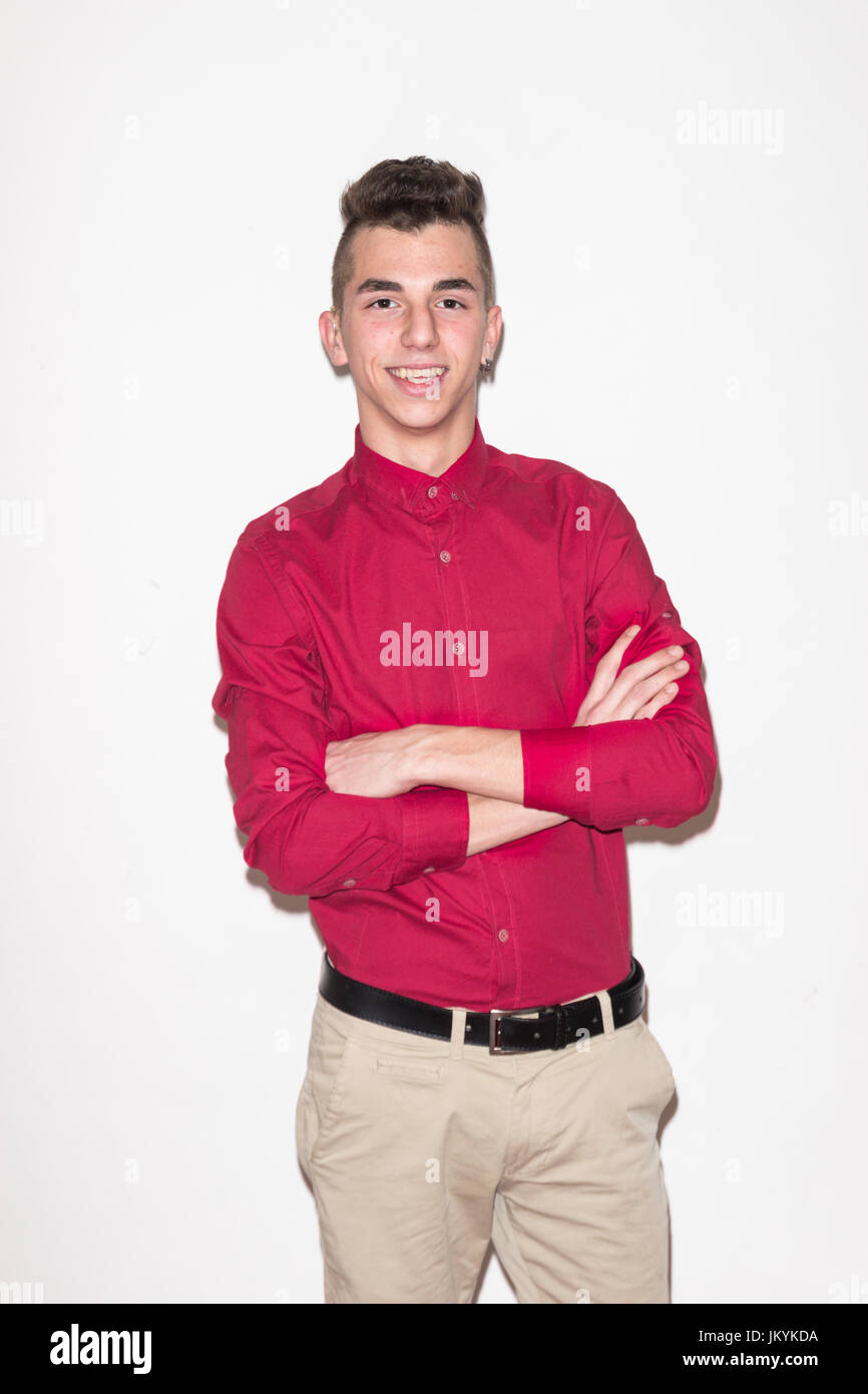 simple ordinary portrait, white background, studio, Caucasian teenager ...