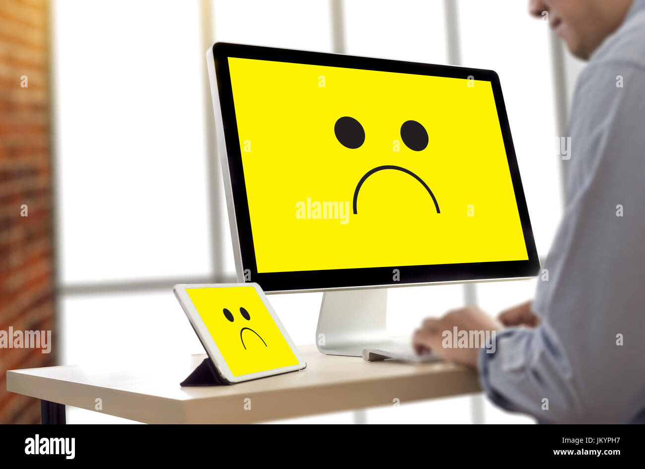 Depressive emotions concept, smiley face emoticon printed depression ...