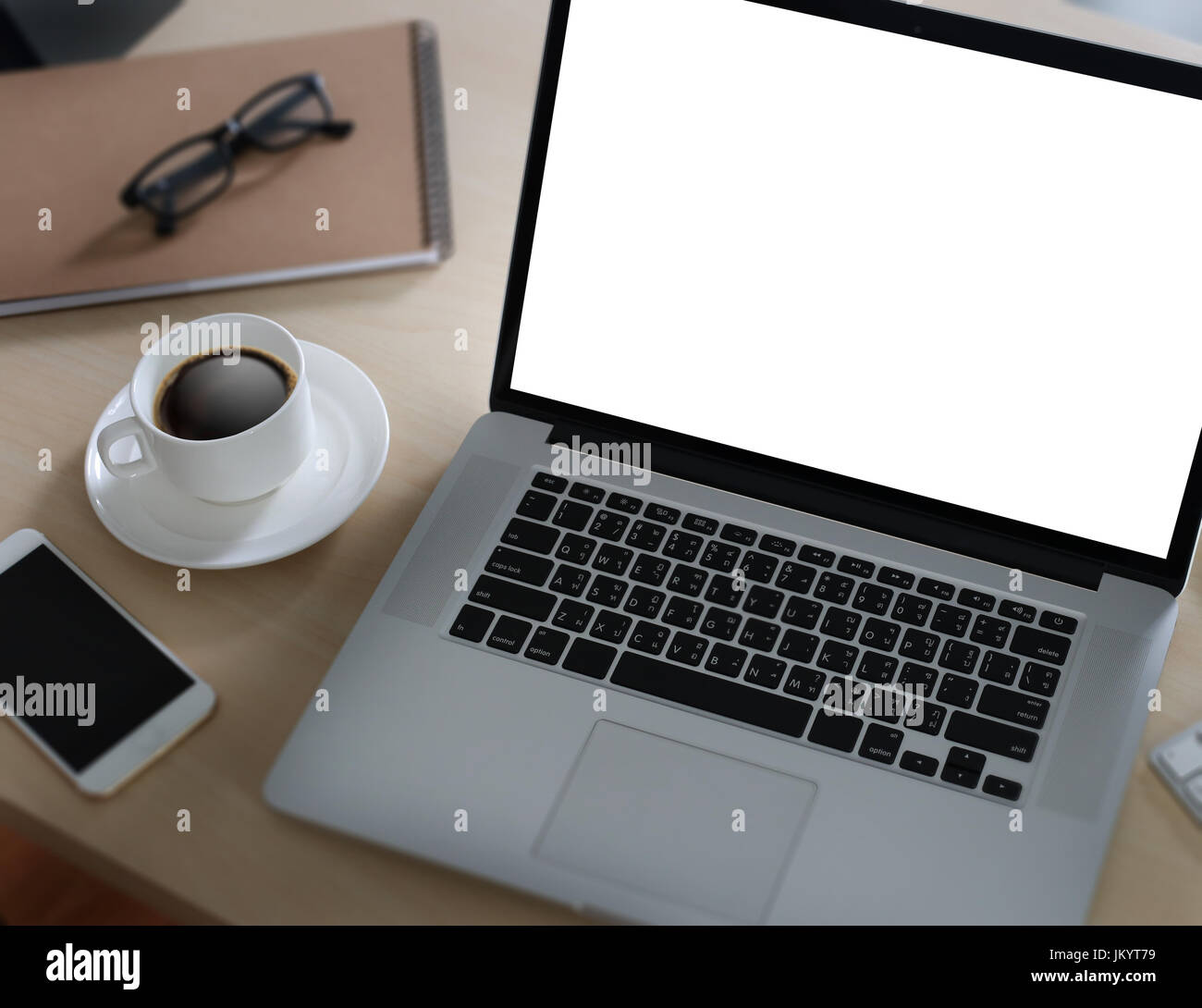 working Businessman using a desktop computer of the blank screen Stock ...