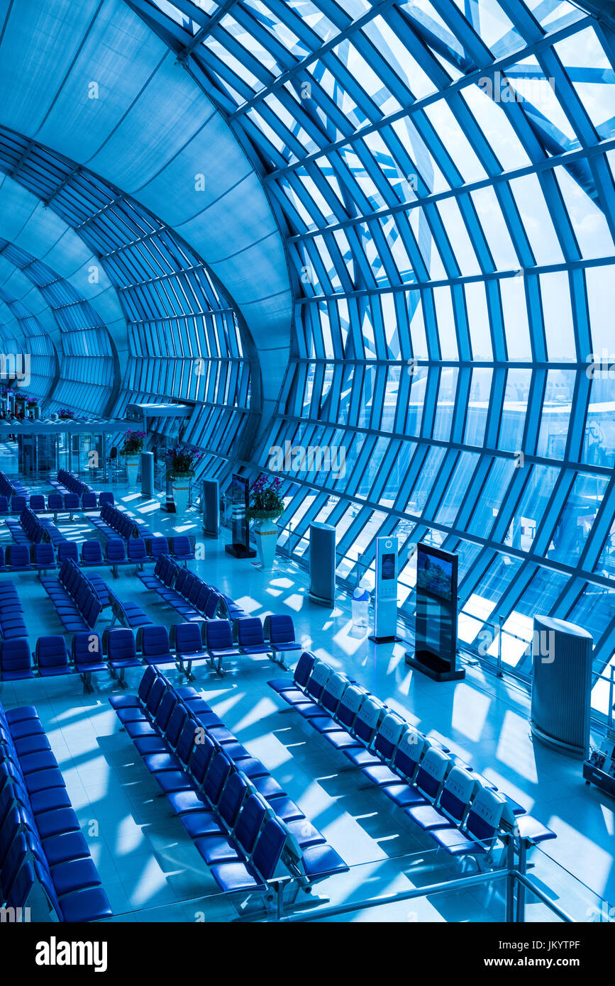 modern airport terminal waiting room with window outside scene Stock ...