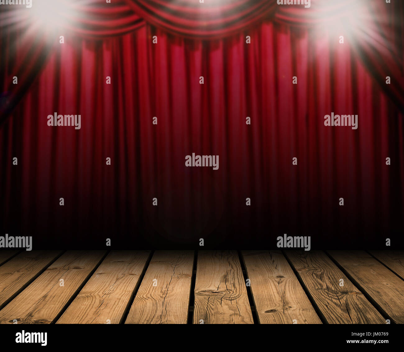 blank stage with shining flash light and red curtain background Stock ...