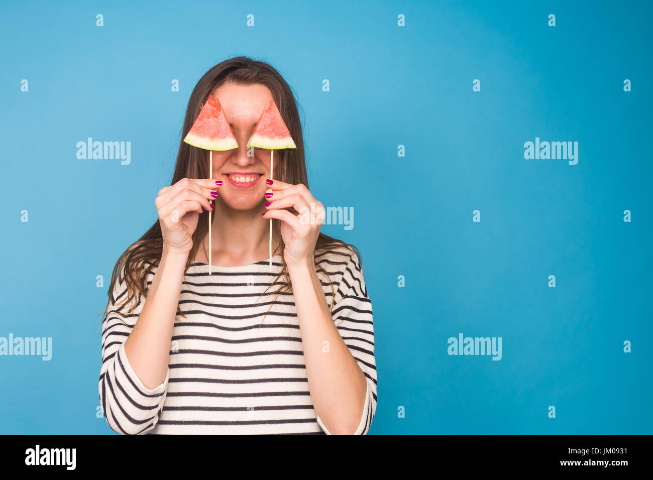 Summer, vacation, diet and vegans concept - Beautiful smiling young ...